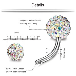 ORAZIO 14G 316L Stainless Steel Belly Button Ring,4Pcs Belly Button Rings Internally Threaded Round Nipple Barbell Studs Navel Ring,Multicolor Round CZ Belly Rings for Women Body Piercing Jewelry