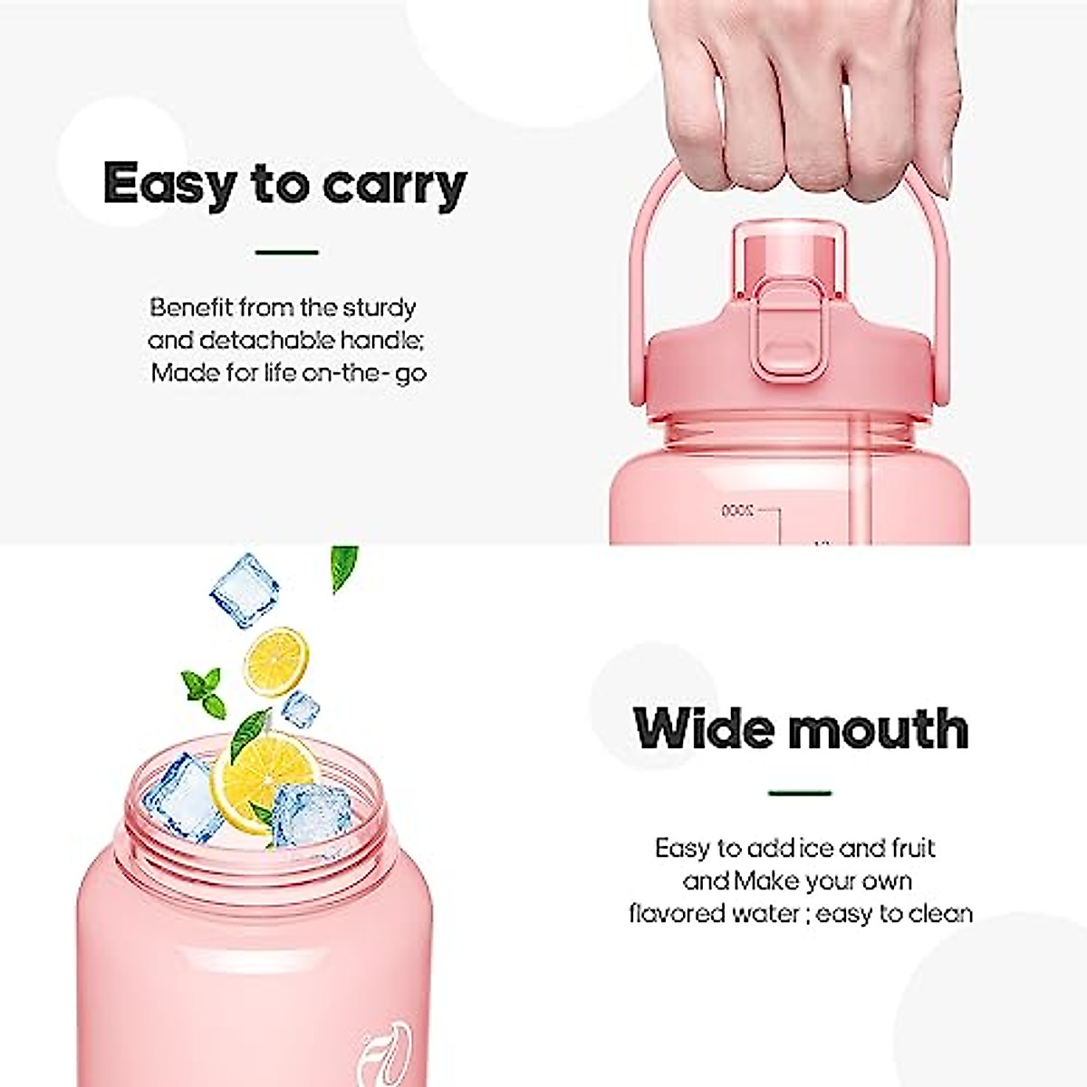 Unistar Half Gallon Water Bottles with 2 Straws, Motivational Gallon Water Bottles with Time Marker, 32 oz / 74 oz / 128 oz Large Bottle for Sports Fitness Gym Camping