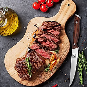 imarku Steak Knives, Serrated Steak Knives Set of 8 with Pakka Wooden Handle, Japanese High Carbon Stainless Steel Steak Knife Set with Gift Box