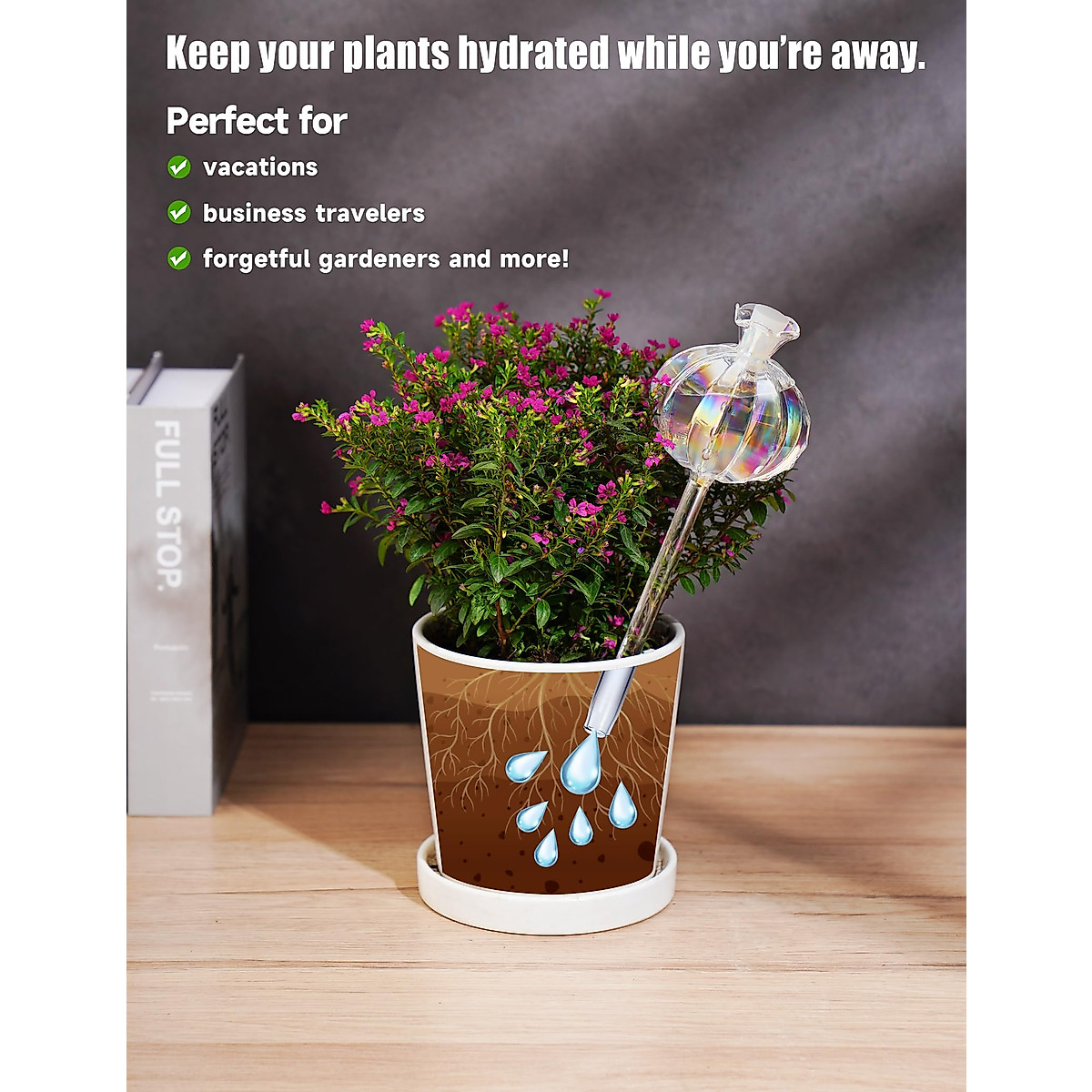 NiHome Plant Watering Globes 2-Pack, Iridescent Glass Cactus Self Watering Globe, Glass Waterer for Potted Plants - 4.7OZ/140 ML Capacity Automatic Mini Irrigation System, Adorable Gardening Gift