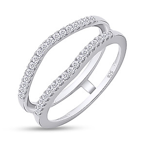 SAVEARTH DIAMONDS 1/3 ct t.w Round Cut Lab Created Moissanite Diamond Curved Enhancer Guard Ring In 14K White Gold Over Sterling Silver For Womens (D Color, VVS1 Clarity 0.33 Cttw)-6.5