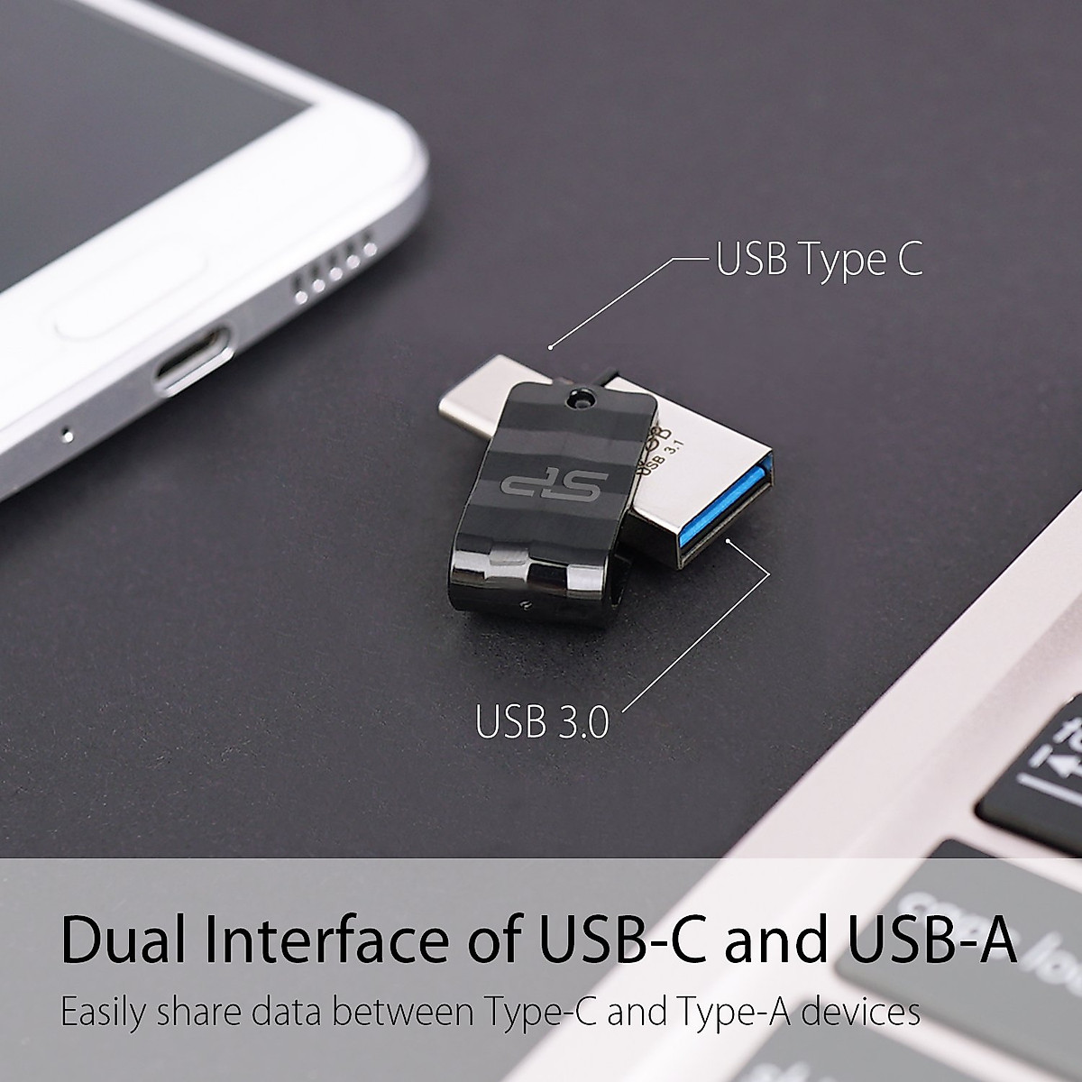 Silicon Power 32GB X5 Flash Drive USB 3.0 Dual Drive USB Type-C C31 Swivel Dual Flash Drive Type C Ready for Smartphones Tablets and New MacBook 5 Pack (S5032GBUC3C31V1KBT)