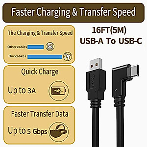 dethinton Link Cable Compatible with Oculus Quest Link Cable 16FT, VR Link Headset Cable Fast Charing & PC Data Transfer USB C 3.2 Gen1 Cable Compatible with Oculus Quest 2 Headset and Gaming PC