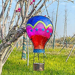 SUBOLO Hanging Solar Lantern Outdoor Garden Metal Glass Hot Air Balloon Shape LED Light Solar Powered Waterproof Landscape Table Lamp for Patio, Yard and Pathway - 1 Pc