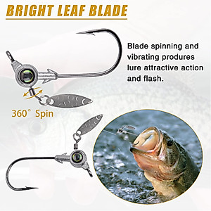 Fishing Jig Head Hook 10pcs Underspin Jig Head Swimbait Jigs with Willow Bladed 3D Big Eyes Round Head Crappie Jigs Saltwater Freshwater Bass Fishing Tackle Accessories 1/8, 3/16, 1/4, 3/8oz