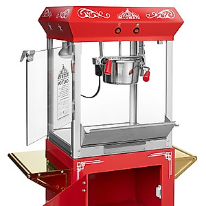 Olde Midway Vintage Style Popcorn Machine Maker Popper with Cart and 6-Ounce Kettle - Red