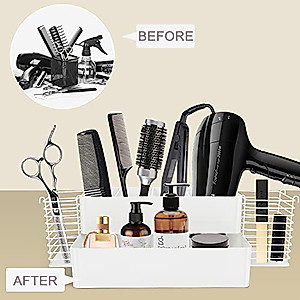 BUSOKIP Hair Tool Organizer/Hair Dryer Holder Wall Mount. Large Bathroom Sink Organizer Countertop Hot Tool Holder for Curling Iron, Blow Dryer, Straightener, Flat Iron. Pearl White