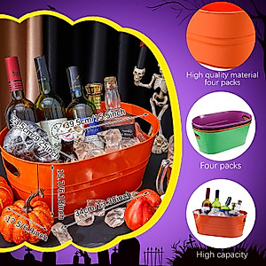 4 Pcs 4 Gallon Halloween Drink Buckets Large Ice Tubs for Parties Galvanized Metal Beverage Tin Bins for Beer Wine Champagne Cooler for Christmas Cocktail Bar Supplies
