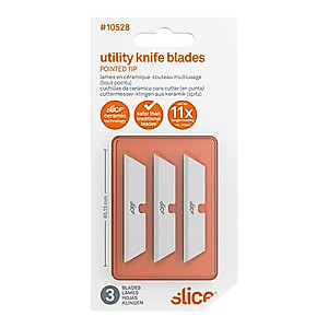 Slice 10528 Ceramic Utility Knife Blade, Pointed Tip, 65 mm Length, 12 mm Height, 1.3 mm Width, Zirconia (Pack of 6)
