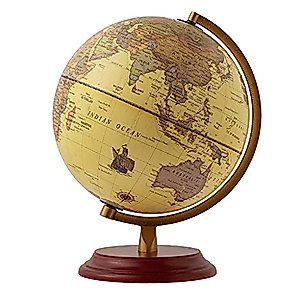 geographic globe Vintage 9.8 Inch Diameter World Globe Antique Desktop Globes Illuminated World Globe With Wooden Stand Built In LED For Kids world globe gift (World Globe) (World