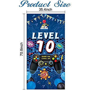 Vlipoeasn 10th Birthday Decorations for Boys 10th Video Game Birthday Door Banner Blue 10th Birthday Gamer Door Cover Sign Poster Decorations 10th Video Gamer Backdrop Party Supplies