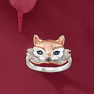Ross-Simons Two-Tone Sterling Silver Fox Ring With Sapphire and Diamond Accents. Size 9
