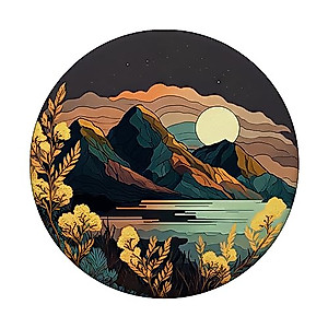 Mountain Wilderness Moon Boho Earthy River Floral Flower PopSockets Standard PopGrip