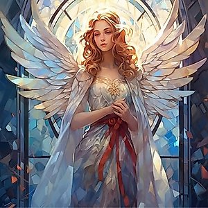 5D Diamond Painting Kits Christmas Angel Stained Glass DIY Diamond Full Round Drill Diamond Art Painting for Adults with Accessories for Home Wall Decor 30x30cm/11.8x11.8in