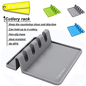 Silicone kitchenware mat-multi-spoon rack for kitchen countertops, cutlery rack with drip pad, suitable for cooking utensils such as barbecue tongs, spoons, etc., essential for party kitchens (grey)