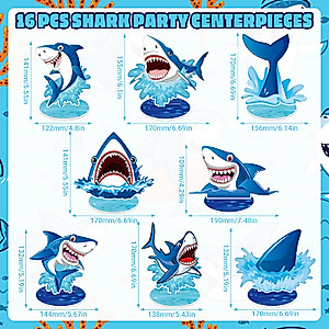 Namalu 16 Pcs Shark Centerpiece Party Decorations Shark Birthday Table Decorations for Ocean Animal Theme Under The Sea Baby Shower Birthday Party Supplies(Shark Theme)