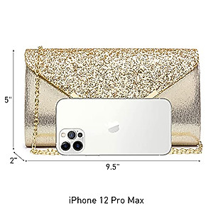 Dasein Women Evening Bags Formal Clutch Purses for Wedding Party Prom Handbags with Shoulder Strap and Glitter Flap (Gold)