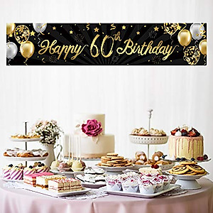 Happy 60th Birthday Banner Sign Gold Glitter 60 Years Birthday Party Decorations Supplies Anniversary Celebration Backdrop