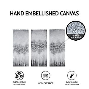 Madison Park Wall Art Living Room Décor - Embellished Hand Painted Canvas, Home Accent Glitter Abstract Bathroom Decoration Ready to Hang Painting for Bedroom, 15" W x 35" H x 1.5" D, Grey 3 Piece