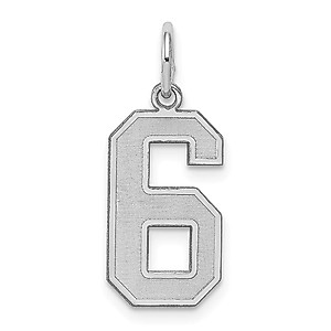 Solid 925 Sterling Silver Medium Number 6 Charm Brushed Matte Finish Pendant - 22mm x 9mm