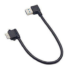 Seadream 2Pack 25CM Right Angle USB 3.0 Micro-B Male to USB 3.0 A Male Adapter Cable
