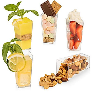 LSR LORESO Tall Square Clear Plastic Dessert Cup, 3 oz Pack of 96 -Mini Cups for Serving Tasting Party Desserts, Appetizers, and Small Portions, Trifle Bowl Tumbler - Reusable 96CT