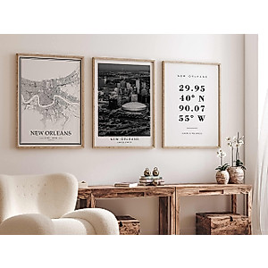 Dear Mapper New Orleans United States View Abstract Road Modern Map Art Minimalist Painting Black and White Canvas Line Art Print Poster Art Line Paintings Home Decor (Set of 3 Unframed) (16x24inch)