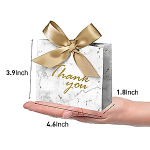 YHJZ Small Gift Bags-24 Pack Small Marble Thank You Gift Bags with Bow Ribbon, Paper Party Favor Bags Bulk, Mini Gift Bags, Treat Boxes for Wedding Baby Shower Party Supplies (4.5''x1.8''x3.9'', Gold-2)