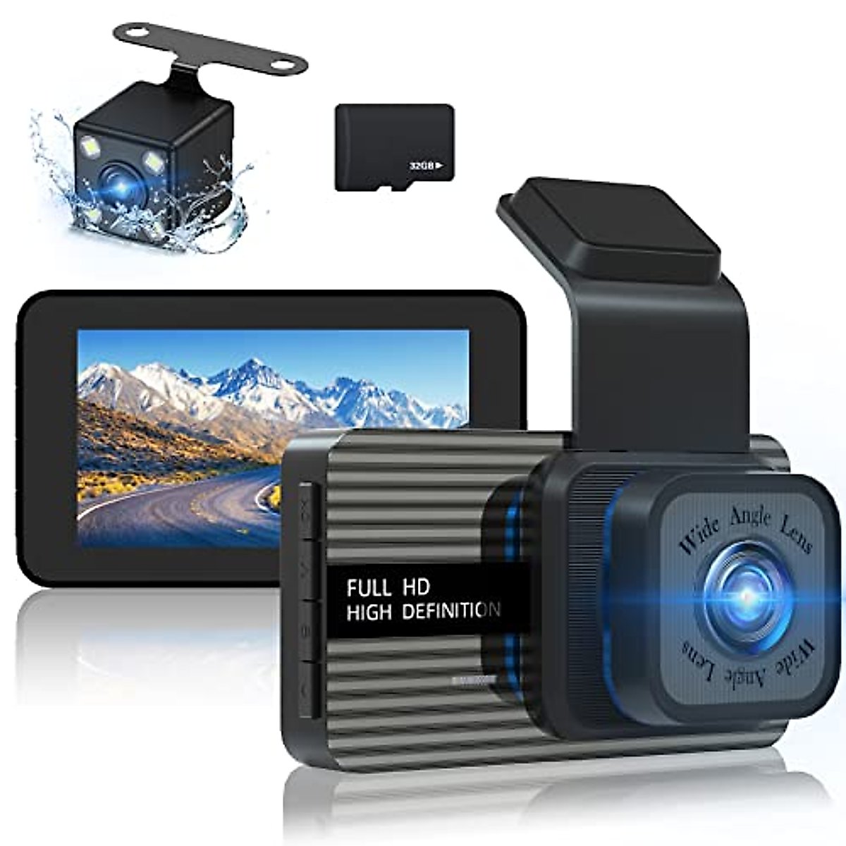 Ajvvf Dash Cam Front and Rear, 1080P Dashcam for Cars,170°Wide Angle Dashboard Cameras， Super Night Vision, G-Sensor, Loop Recording, Motion Detection, 24 Hours Parking Monitor with 32GB Card…