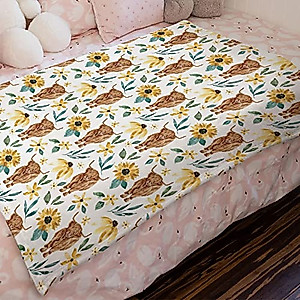 HawSkgFub Boho Highland Cow Sunflower Baby Blanket Girls Gift, Farm Animal Floral Yak Nursery Flannel Fleece Bed Swaddle Receiving Blankets, Flower Soft Newborn Toddler Infant Kid Crib Bedding 30 x 40