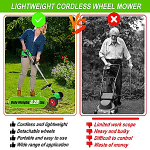 Weed Wacker Battery Operated, Electric Weed Eater Cordless Weed Trimmer Battery Powered 21V 2Ah,Lightweight Grass Trimmer/Lawn Edger/Mower/Brush Cutter, Wheeled No String Lawn Trimmer for Garden Yard