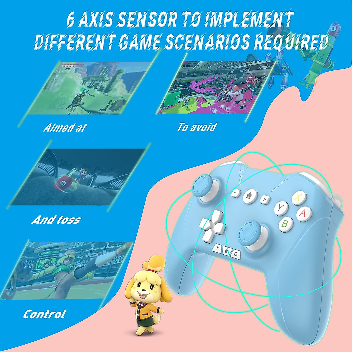 Bluetooth Controller for Switch/Mac/PC/Steam/Mobile Phone/iOS/Android//TV/iPad/Table/Apple Arcade MFi Games, Switch Pro Controller Wireless with Adjustable Dual Motion,Turbo,Macros,6-Axis,Wake Up