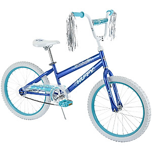 Huffy Illuminate 20” Girl’s Bike, Pearl Blue Frame with Butterfly Graphics, Kickstand Included, Streamers and Chain Guard, White Tires and Teal Rims