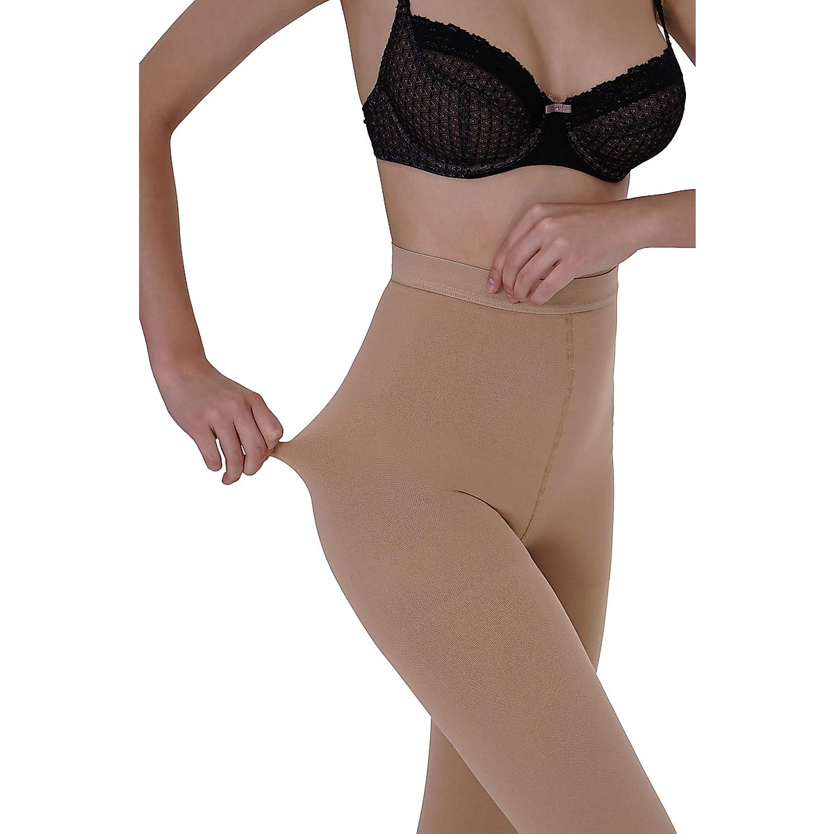 AMZAM® Medical Compression Pantyhose for Women Men, 15-20 mmHg Graduated Compression Tights, Opaque Toeless Compression Stockings Waist High Support Tights for Edema, Varicose Veins, DVT,Beige L