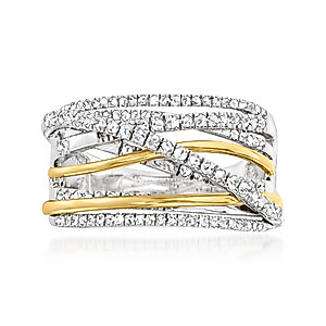 Ross-Simons 0.50 ct. t.w. Diamond Highway Ring in Sterling Silver With 14kt Yellow Gold. Size 6