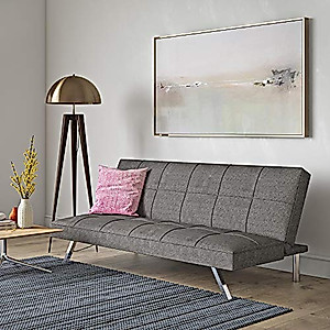 Majnesvon Convertible Folding Futon Sofa Bed,Modern Fabric Sleeper Couch Bed,Recliner Sofa with Chrome Legs for Living Room Dorms Apartment Office Grey