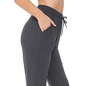 Leggings Depot Womens Relaxed fit Jogger Pants - Track Cuff Sweatpants with Pockets, Charcoal Gray, Medium