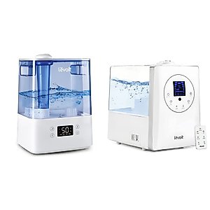 LEVOIT Humidifiers, Blue & Humidifiers for Bedroom Large Room 6L Warm and Cool Mist for Families Plants with Built-in Humidity Sensor, Essential Oil, Timer Setting, White