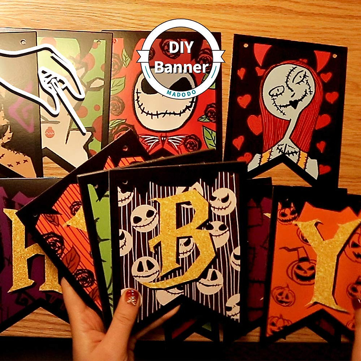 Madodo, Nightmare before Christmas inspired Birthday Banner, Happy Birthday Banner, Movie, Jack, Sally, Halloween, Christmas, Birthday Favors, Party Supplies, Party Décor