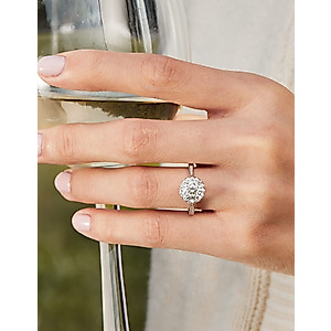 MomentWish Engagement Rings for Women, 1Carat Moissanite Promise Rings, D Color VVS1 Simulated Diamond 925 Sterling Silver Halo Rings-Size7