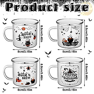 Skyley 4 Pcs Halloween Coffee Cups Fall Novelty Mugs Enamel Campfire 12oz Witch's Brew Trick or Treat Outdoor Camping Mug Cup Gifts for Friends Kitchen Decor Happy Halloween, White