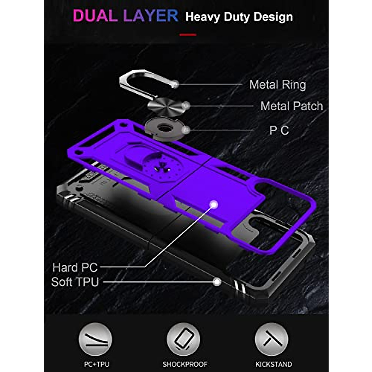 IKAZZ Galaxy Z Flip 3 Case,Samsung Z Flip 3 Cover Military Grade Shockproof Heavy Duty Protective Phone Case Pass 16ft Drop Test with Magnetic Kickstand Holder for Samsung Galaxy Z Flip 3 Purple