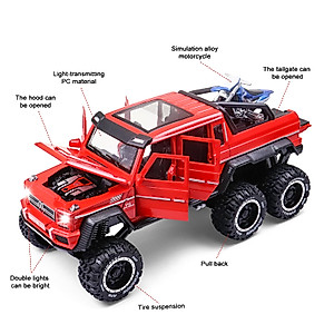 Metal Truck Model Car Toy - 6x6 Off-Road Creative Decorative Model Diecast Truck with Sound and Light,Toy Truck for Boys and Girls Aged 3+ Years (Red)