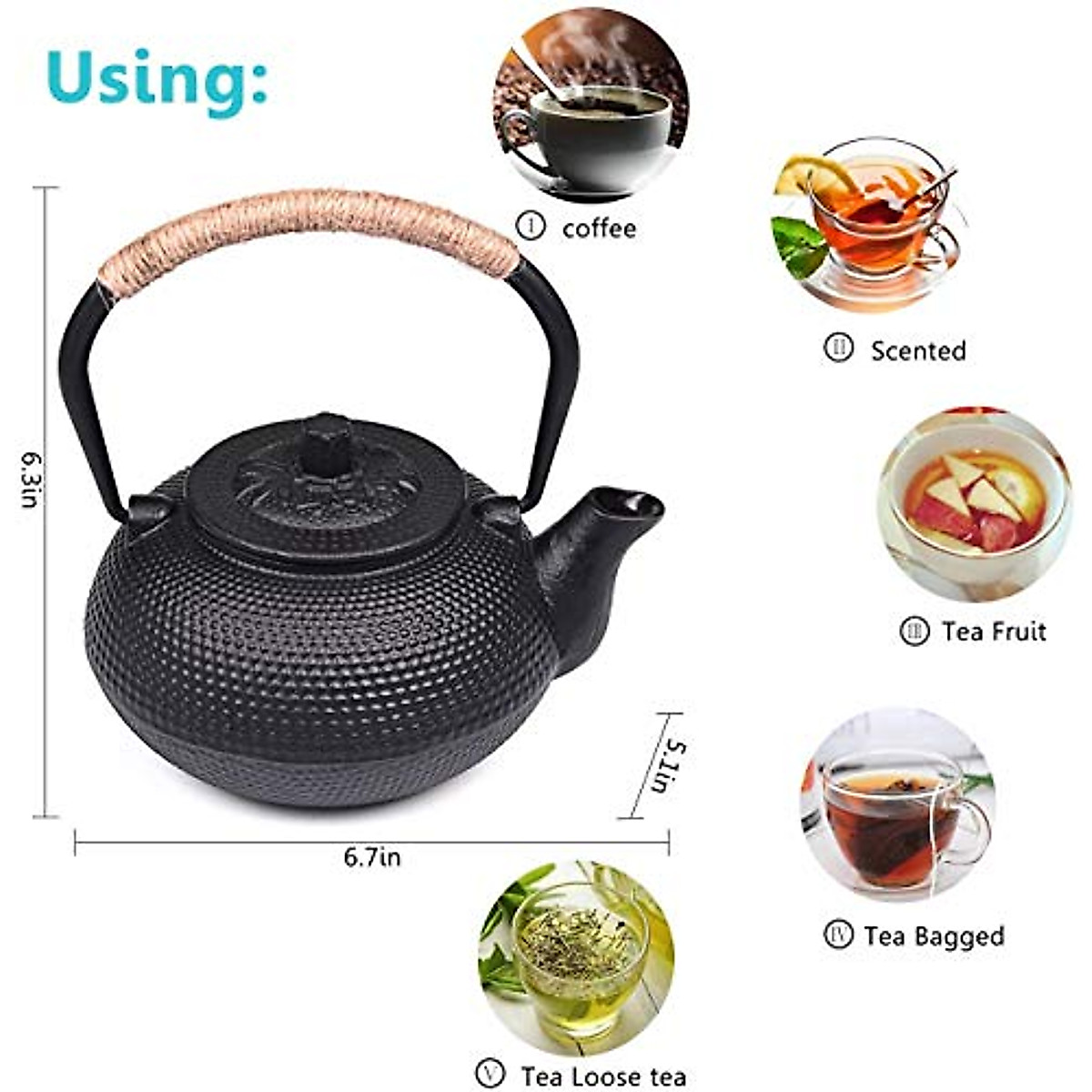 suyika Japanese Tetsubin Cast Iron Teapot Tea Kettle pot with Stainless Steel Infuser for Stovetop Safe Coated with Enameled Interior 22 oz/650 ml