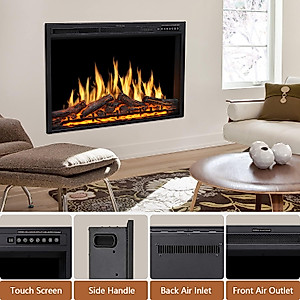 Havato 37 inch Electric Fireplace Inserts, Recessed Electric Stove Heater with Adjuatble Flame Colors, Log Colors, Flame Speed and Brightness, Remote Control & Time,750W/1500W
