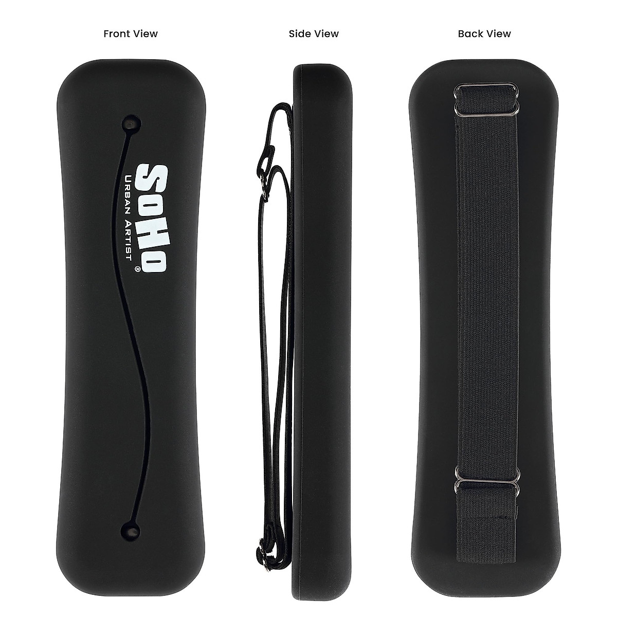 SoHo Silicone Pencil Case with Book Strap - Flexible Pouch for Pencils and Art Supplies - Black Protective Storage with Adjustable Elastic Strap to Attach to Sketchbooks, Bags, and Drawing Pads