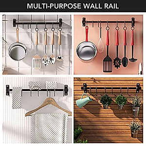 20 Inch Pot Rack Wall Mounted - Pot and Pan Hanger Kitchen Pan Lid Utensil Hanger Organizer Hanging Rail with 16 S Hooks Black 2-Pack