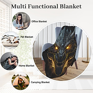 Huke Dragon Gifts Blanket, Cool Black Gold Dragon Blanket, Dragon Gifts for Men/Women/Teens/Kids/Boys/Girls, Plush Dragon Throw Blanket, Gifts for Dragon Lover, Cool Ideas,60"X50"