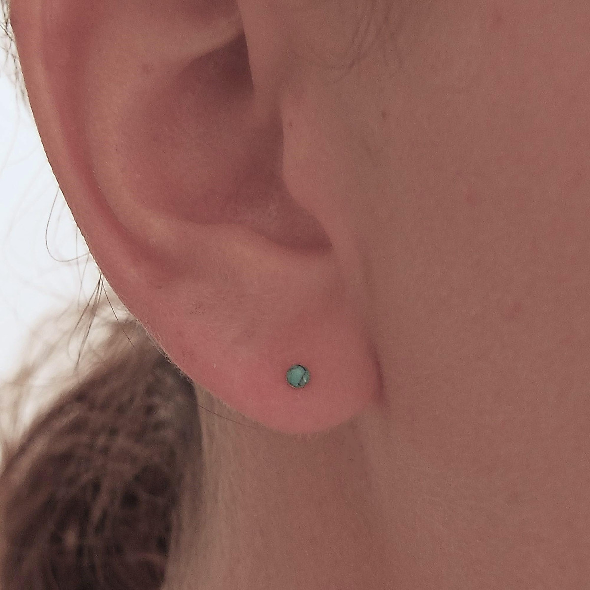 Handmade Turquoise Gemstone Round 3mm Stud Earrings, 925 Sterling Silver, Tiny Circle Studs for Women, Cartilage Earring, Tarnish & Water Resistant, By MiYa Jewelry Creations