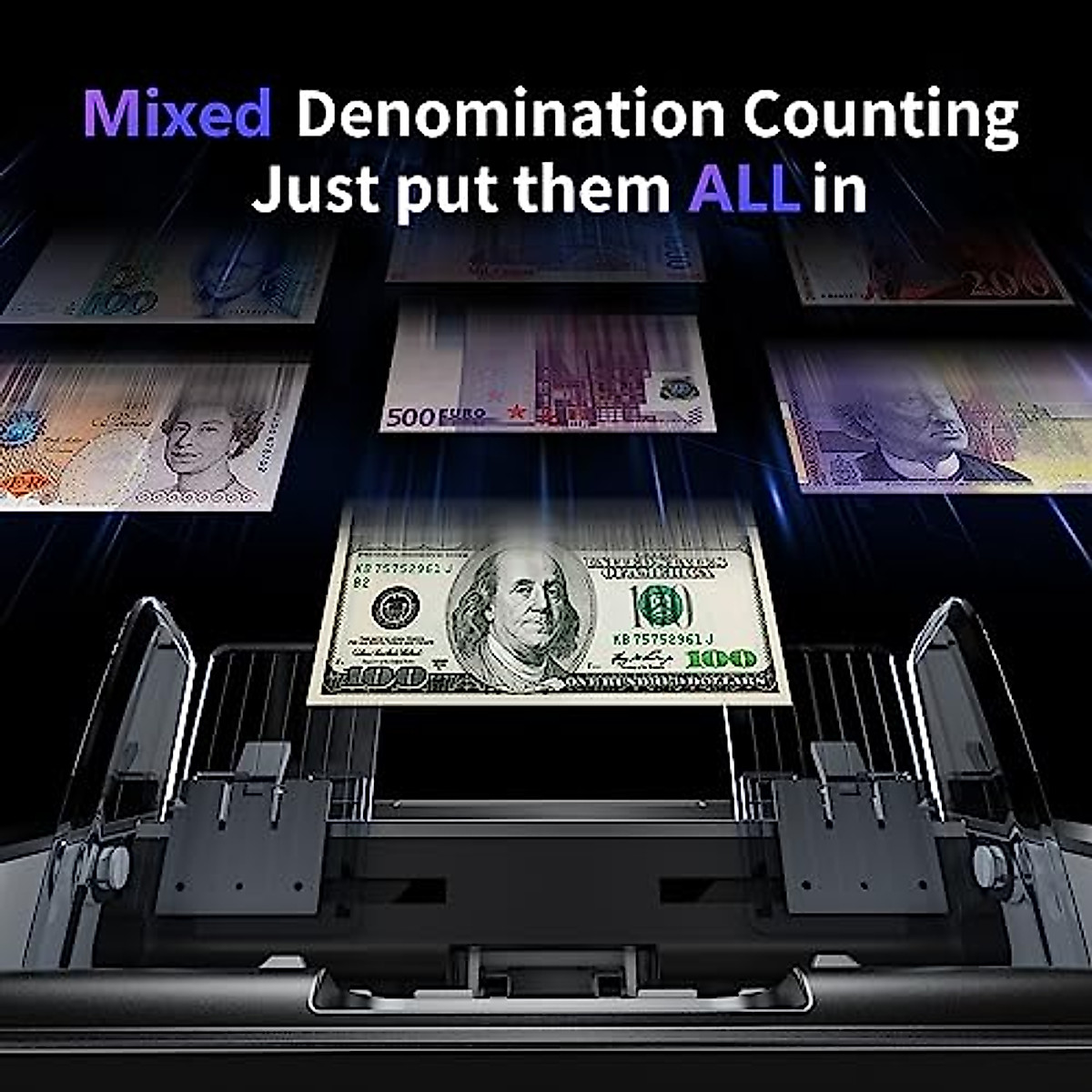 Aneken Mixed Denomination Money Counter Machine, Value Counting, Mixed Counting with 2 CIS/UV/MG/IR/DD/DBL/HLF/CHN, Counterfeit Bill Detection, Cash Counter with Touch Screen